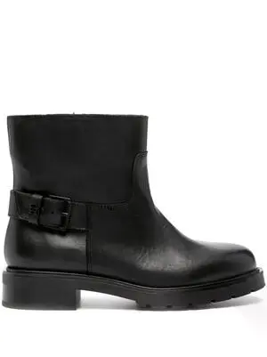 Tommy Hilfiger Almond Toe Leather Ankle Boots - Black