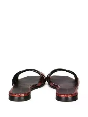 GIULIANO GALIANO Bordeaux Leather Slides With Snakeskin Effect - Red
