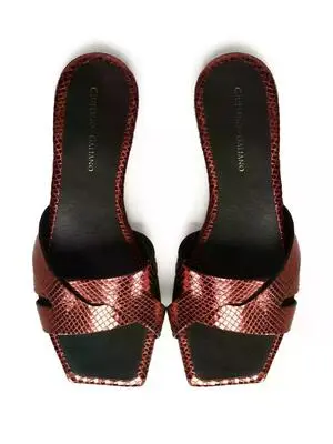 GIULIANO GALIANO Bordeaux Leather Slides With Snakeskin Effect - Red