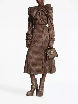 Balmain Monogram Print Pleated Midi Skirt
