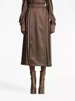 Balmain Monogram Print Pleated Midi Skirt