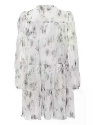 TOUT A COUP Plissé Floral-print Tiered Dress - Grey