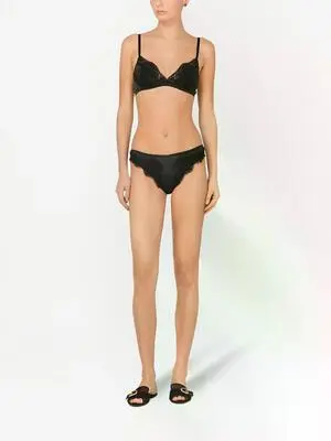 Dolce & Gabbana Lace-trim Satin Thong - Black
