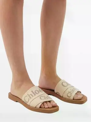 Chloé Woody Logo-embroidered Open-toe Sandals - Neutrals
