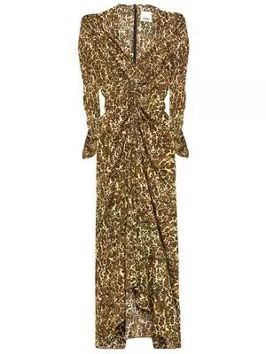 Isabel Marant Étoile Leopard Print Silk Blend Ruched Midi Dress