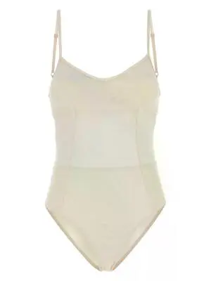Prada Tulle V-neck Swimsuit - Neutrals