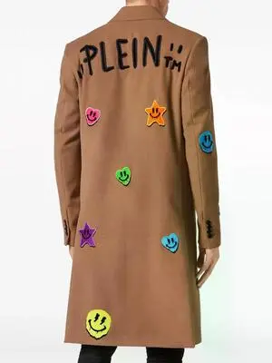 Philipp Plein Single-breasted Coat With Appliqué Patches