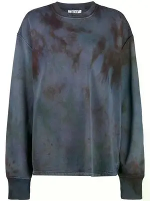 STAIN SHADE Tie-dye Print Cotton Sweatshirt With Elbow Patches - Blue