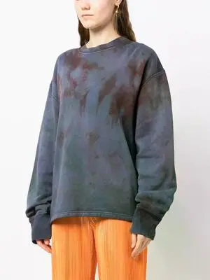 STAIN SHADE Tie-dye Print Cotton Sweatshirt With Elbow Patches