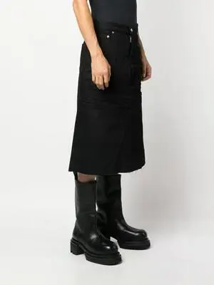 Rick Owens Denim Distressed Finish Knee Length Skirt