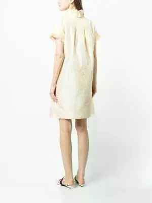Shiatzy Chen Mulberry Silk Embroidered Ruffle-trim Coat - Yellow
