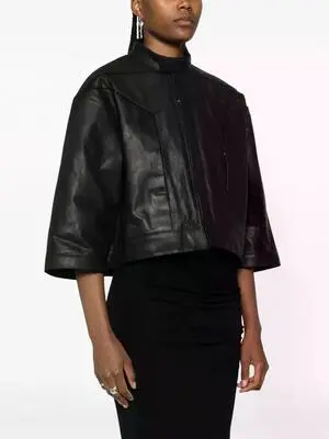 Rick Owens Cropped Leather Jacket - Black