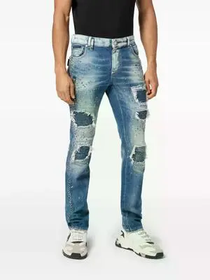 Philipp Plein Stud Embellished Distressed Denim Jeans