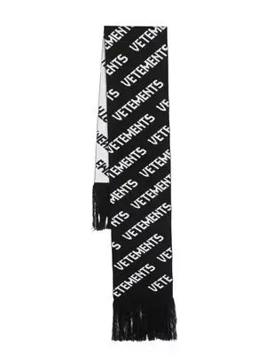 Vetements Logo-intarsia Merino Scarf - Black