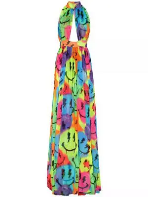 Philipp Plein Smile Print Chiffon Maxi Dress