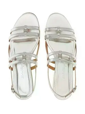 FERRAGAMO Vara Leather Multi-way Strap Sandals - Silver