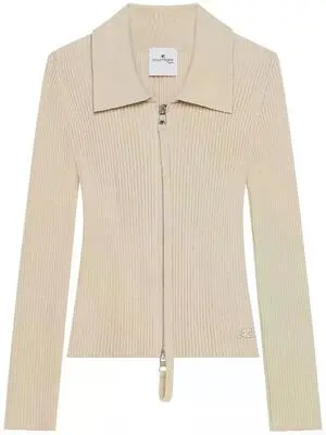COURREGES Zip-up Ribbed Cardigan - Neutrals