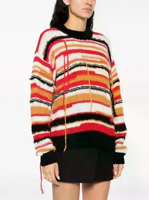 Patrizia Pepe Distressed Striped Crew Neck Jumper