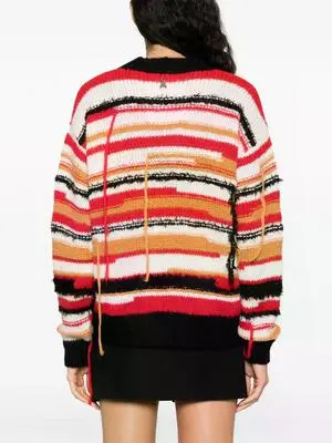 Patrizia Pepe Distressed Striped Crew Neck Jumper