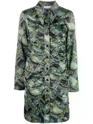 GANNI Paisley Print Button-up Shirt Dress