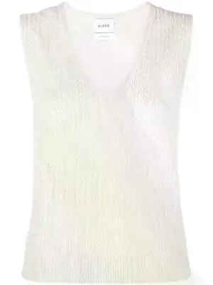 BARRIE Cashmere Pointelle Knit V-neck Sleeveless Top - Neutrals