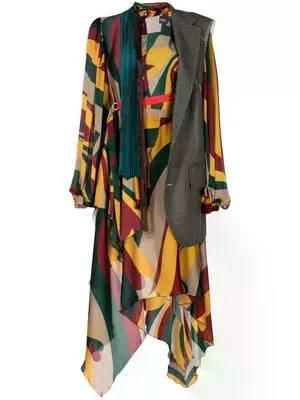Kolor Layered-panel Asymmetric Midi Dress - Multicolour