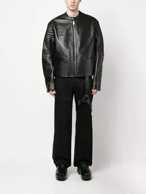 1017 Alyx 9sm Logo Embossed Leather Zip-up Jacket