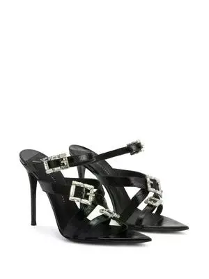 GIUSEPPE ZANOTTI Leather Rhinestone Embellished Stiletto Sandals - Black