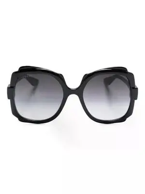 Gucci Logo Engraved Square Frame Sunglasses - Black