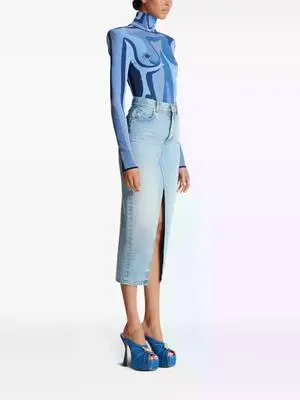 Balmain Washed Denim Midi Skirt