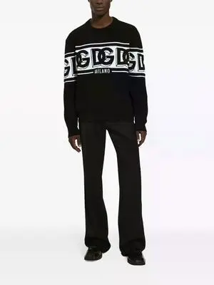 Dolce & Gabbana Intarsia Knit Logo Crew Neck Jumper - Black