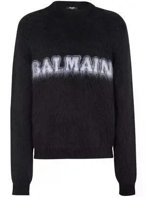 Balmain Brushed Finish Logo Print Jumper - Black