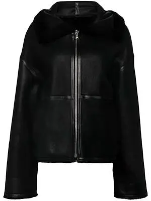 Goen.j Shearling-lined Aviator Leather Jacket - Black