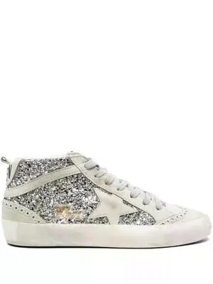 GOLDEN GOOSE Mid-star Glitter Detail Leather Sneakers