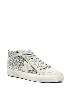 GOLDEN GOOSE Mid-star Glitter Detail Leather Sneakers