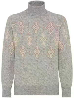 Brunello Cucinelli Patterned Intarsia Roll-neck Jumper - Grey