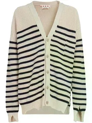 Marni Striped V-neck Cardigan - Neutrals