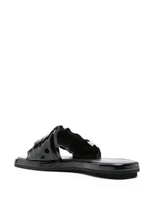 Premiata Patent Leather Crinkled Slides - Black