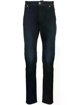 Corneliani Straight Leg Jeans With Embroidered Logo - Blue