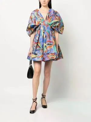 Rochas Pleated Graphic-print Mini Dress