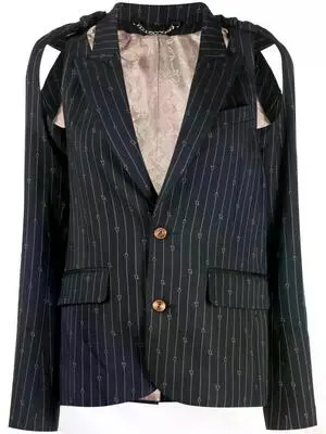 CHARLES JEFFREY Pinstripe Cut-out Blazer - Blue