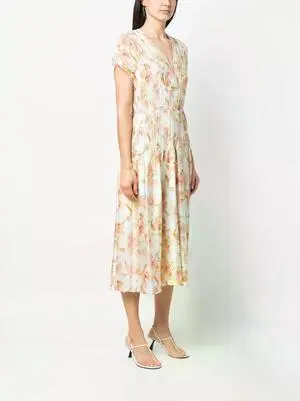 Vince Floral Print Plissé Midi Dress