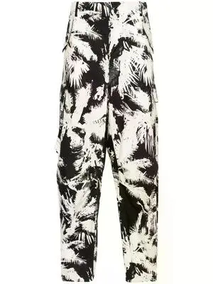 LANEUS Printed Palm Tree Cotton Trousers