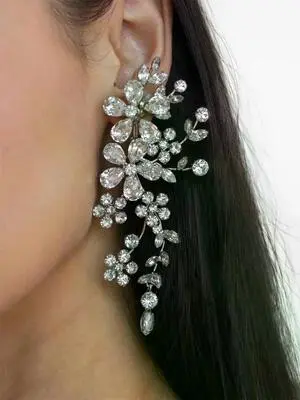 JENNIFER BEHR Darianna Crystal Embellished Floral Motif Drop Earrings - Silver