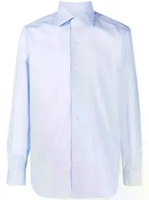 BARBA NAPOLI Spread-collar Cotton Shirt - Blue
