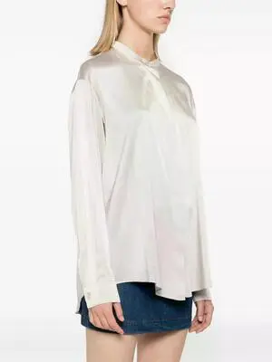 FORTE_FORTE Band Collar Satin Shirt