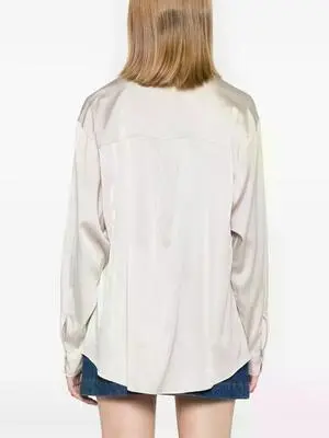 FORTE_FORTE Band Collar Satin Shirt