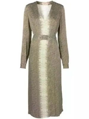TWINSET Lizard-print Belted Midi Dress - Neutrals