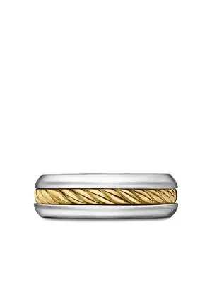David Yurman 18kt Yellow Gold And Sterling Cable Inset Band Ring