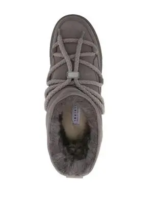 Inuikii Taupe Calf Suede Embroidered Logo Lace-up Ankle Boots - Grey